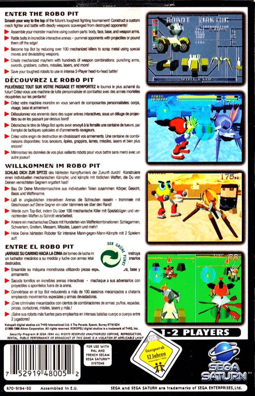 Robo Pit cover or packaging material - MobyGames