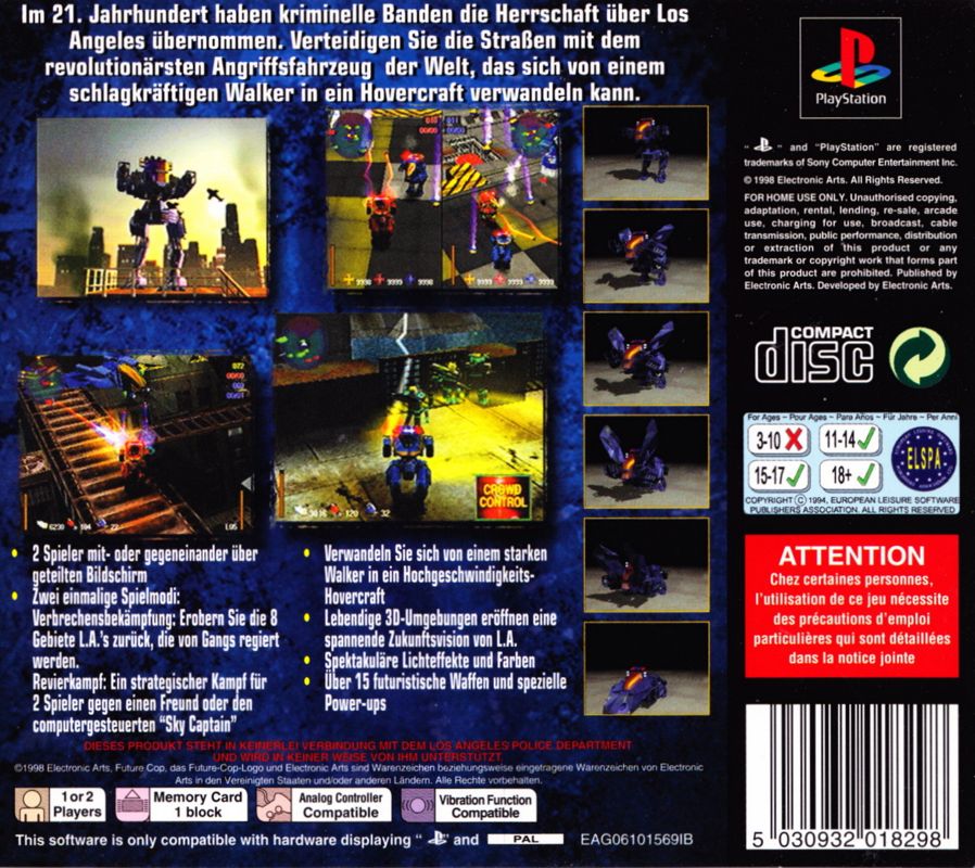 Future Cop: L.A.P.D. cover or packaging material - MobyGames