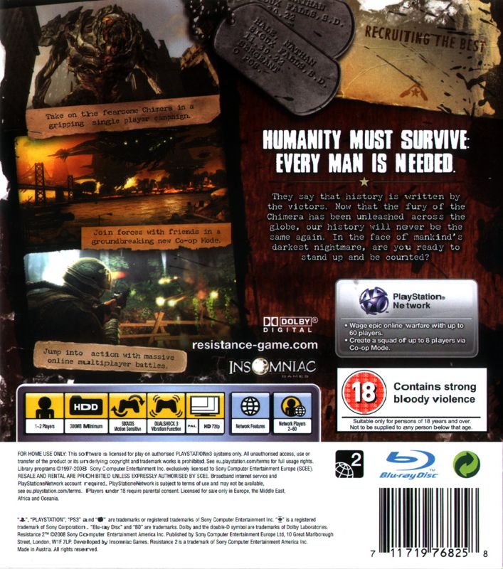 Resistance 2 cover or packaging material - MobyGames