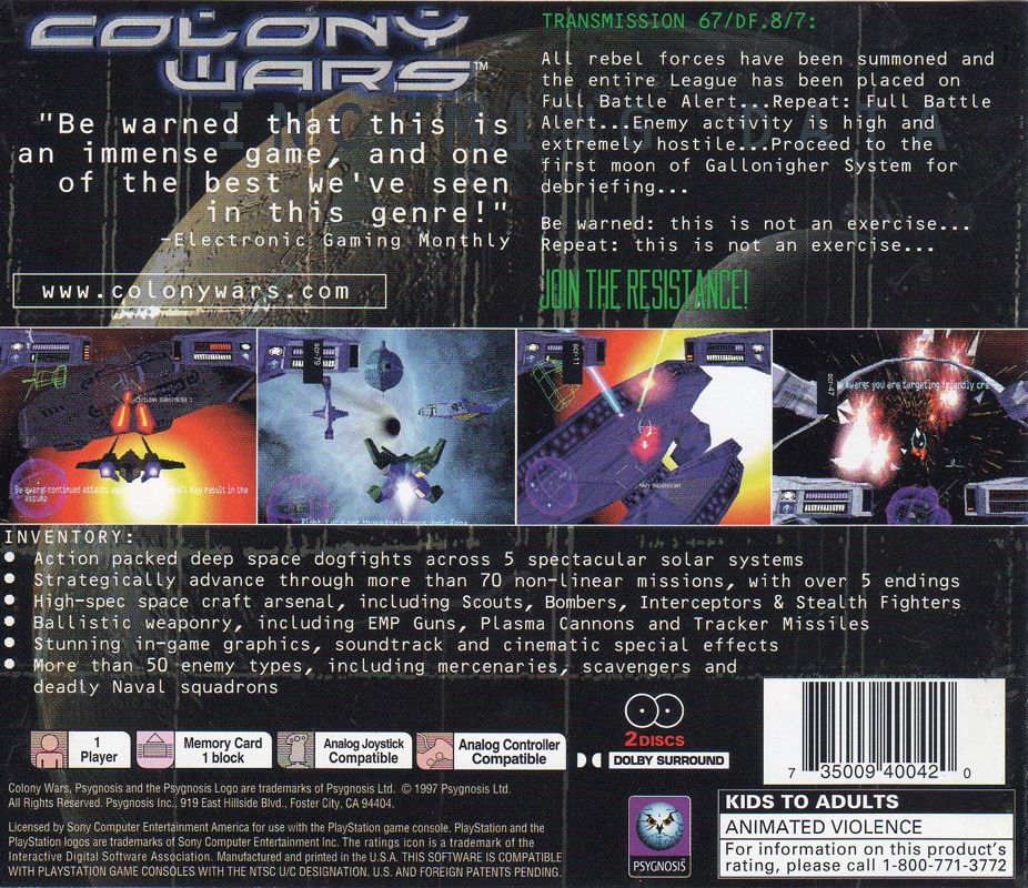 Colony Wars cover or packaging material - MobyGames