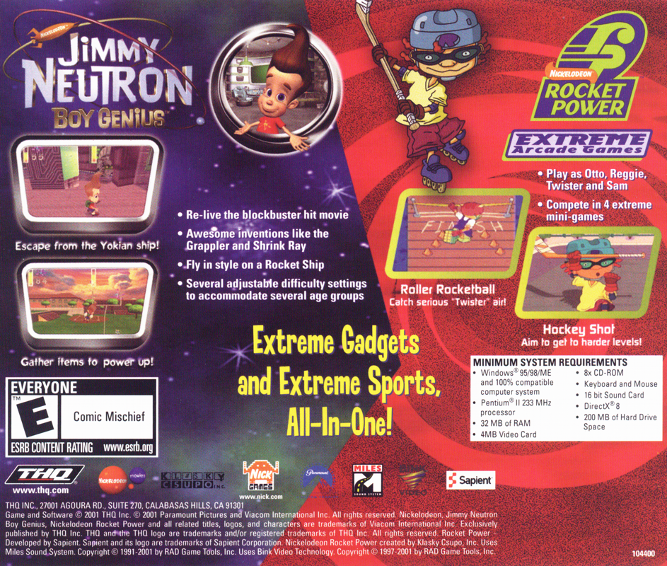 Jimmy Neutron Boy Genius / Rocket Power Extreme Arcade Games cover or ...