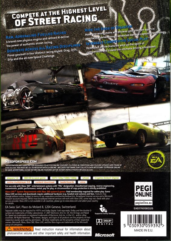 Need for Speed: ProStreet cover or packaging material - MobyGames