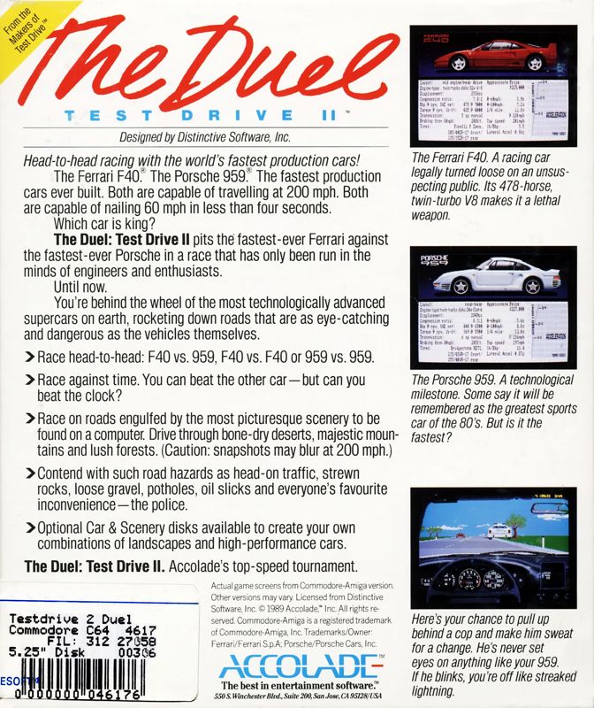 The Duel: Test Drive II cover or packaging material - MobyGames