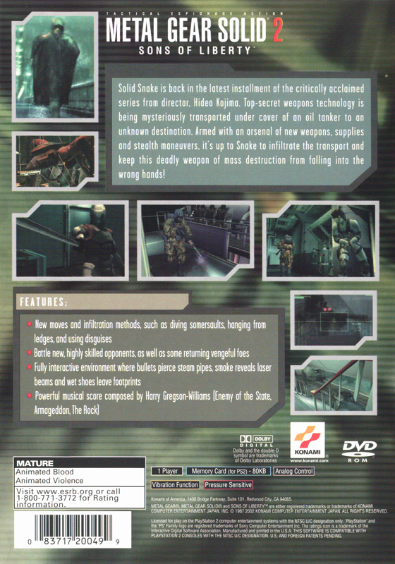 Metal Gear Solid 2: Sons of Liberty cover or packaging material - MobyGames