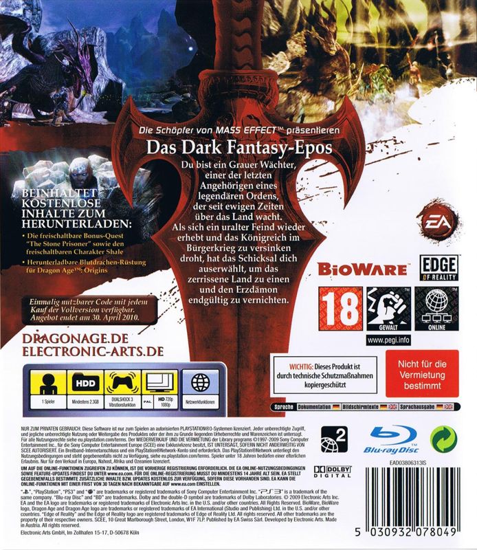 Dragon Age: Origins cover or packaging material - MobyGames