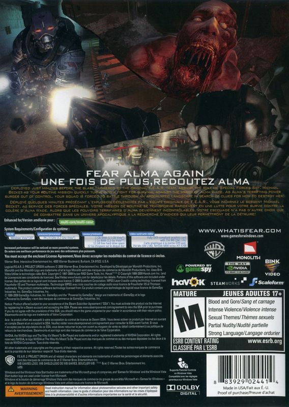 F.E.A.R. 2: Project Origin cover or packaging material - MobyGames