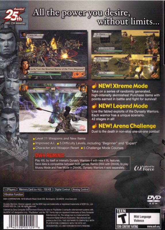 Dynasty Warriors 4: Xtreme Legends cover or packaging material - MobyGames