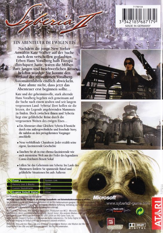 Syberia II cover or packaging material - MobyGames