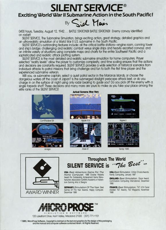 Silent Service cover or packaging material - MobyGames