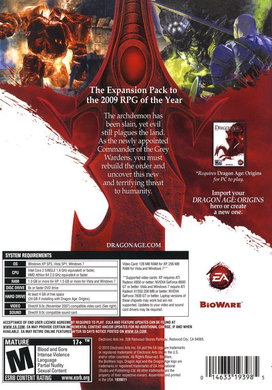 Dragon Age: Origins - Awakening cover or packaging material - MobyGames
