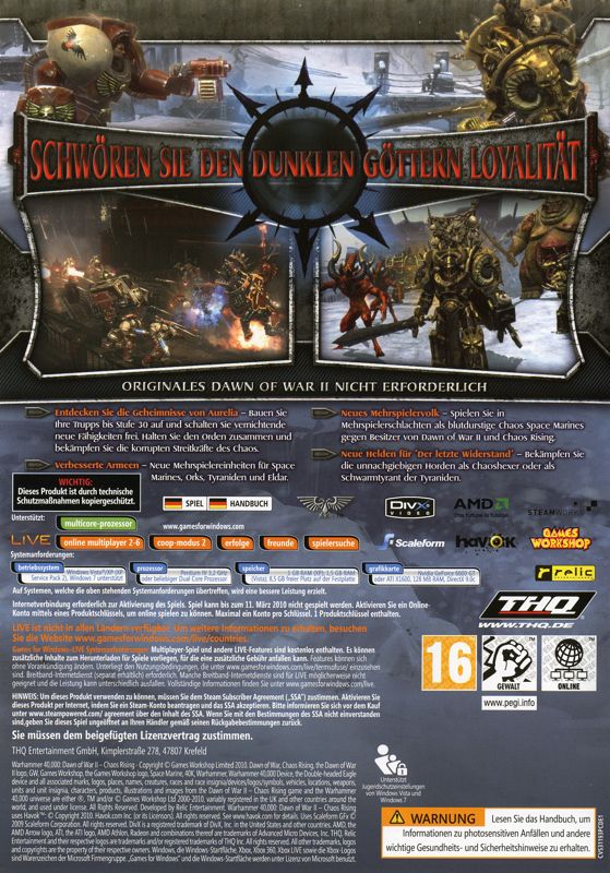 Warhammer 40,000: Dawn of War II - Chaos Rising cover or packaging ...