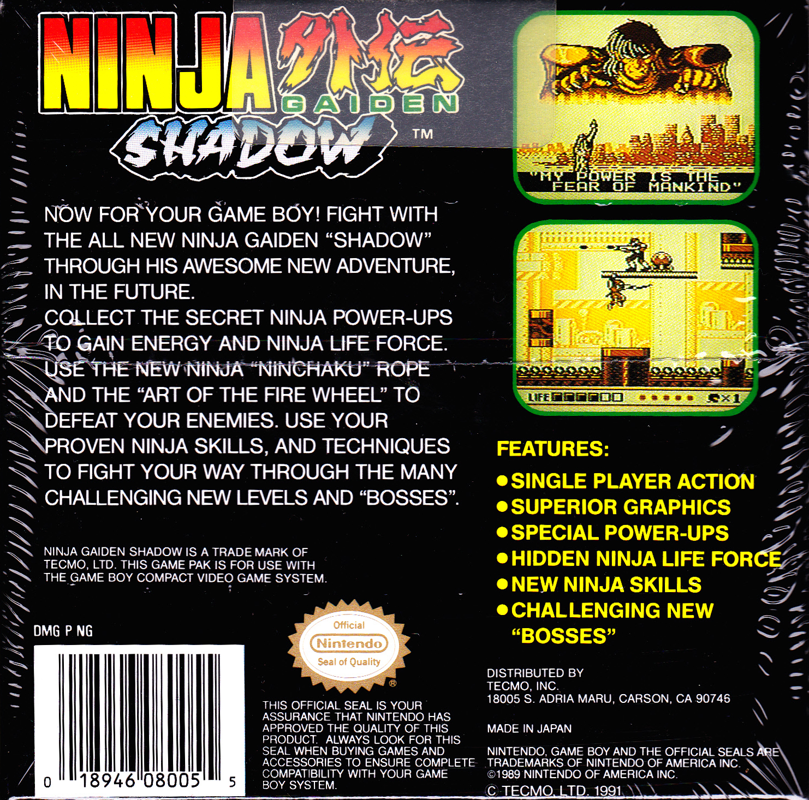 Ninja Gaiden Shadow cover or packaging material - MobyGames