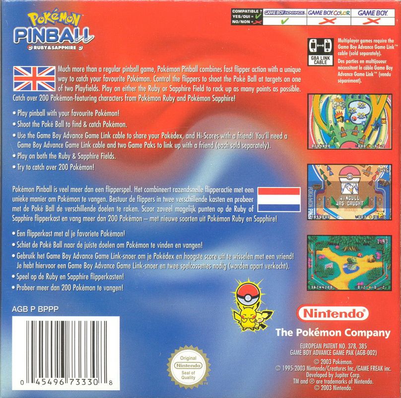 Pokémon Pinball: Ruby & Sapphire cover or packaging material - MobyGames