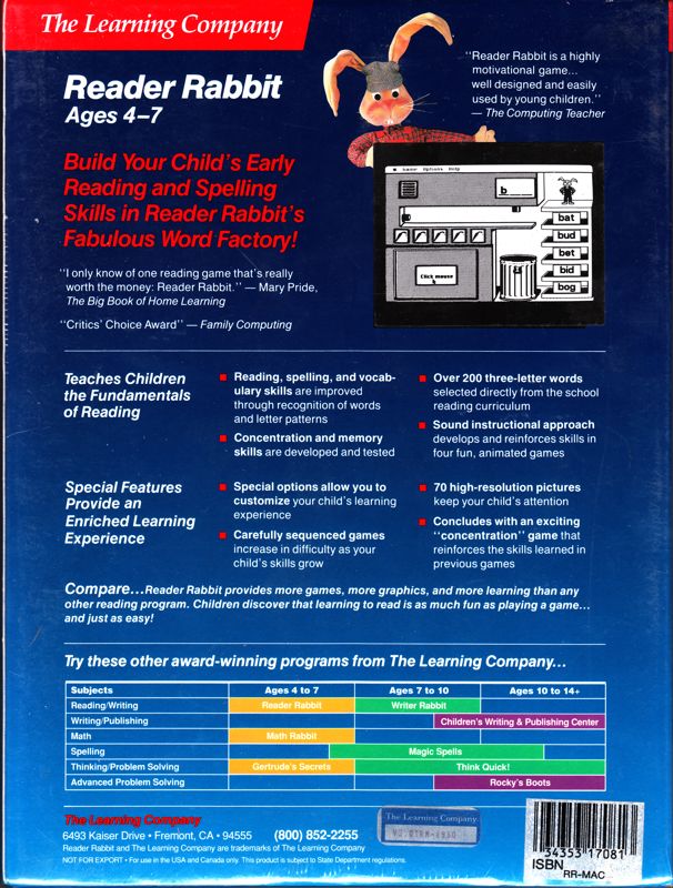 Reader Rabbit cover or packaging material - MobyGames