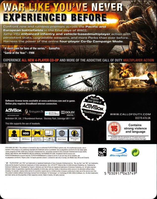 Call of Duty: World at War cover or packaging material - MobyGames