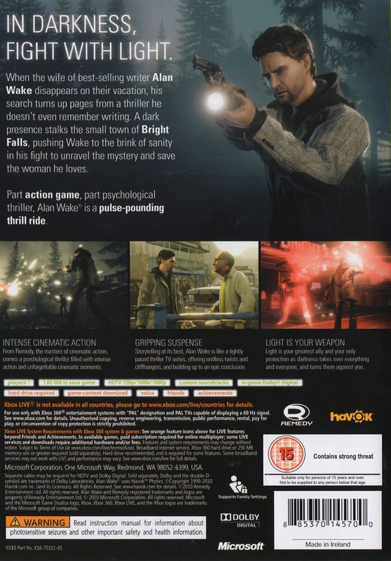 Alan Wake cover or packaging material - MobyGames