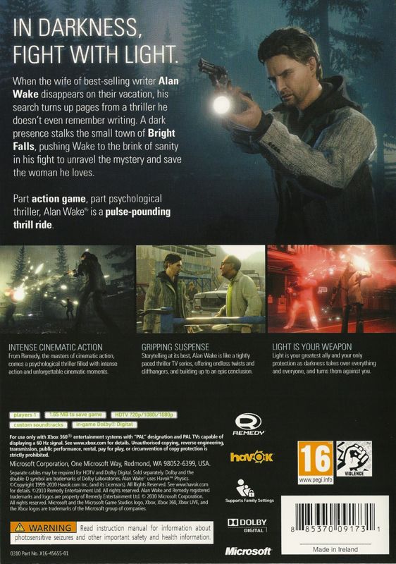 Alan Wake cover or packaging material - MobyGames