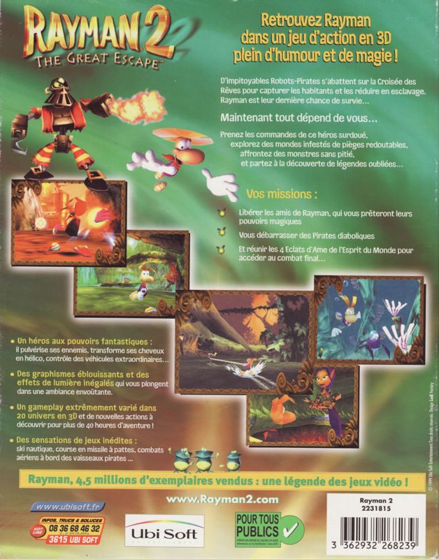 Rayman 2: The Great Escape cover or packaging material - MobyGames