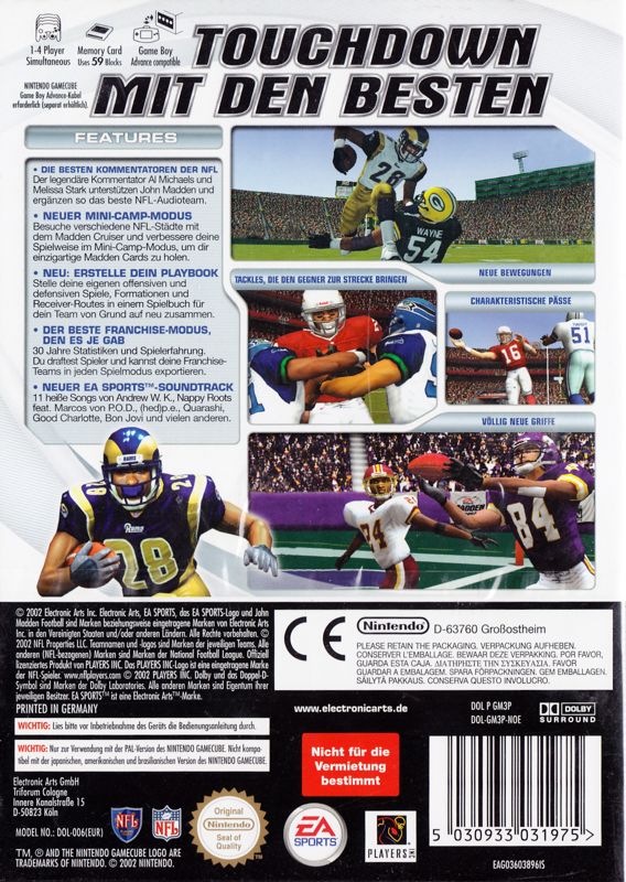 Madden NFL 2003 cover or packaging material - MobyGames