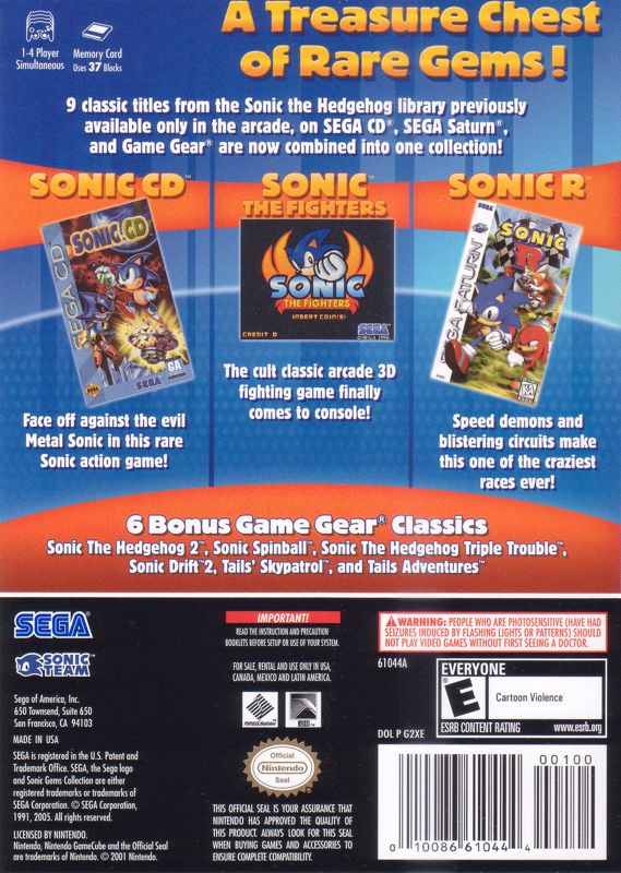 Sonic: Gems Collection cover or packaging material - MobyGames