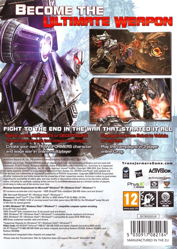 Transformers: War for Cybertron cover or packaging material - MobyGames
