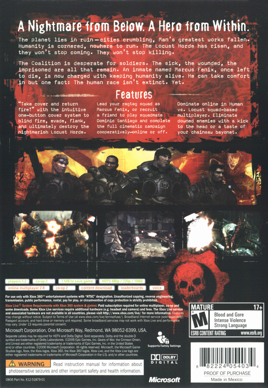 Gears of War cover or packaging material - MobyGames