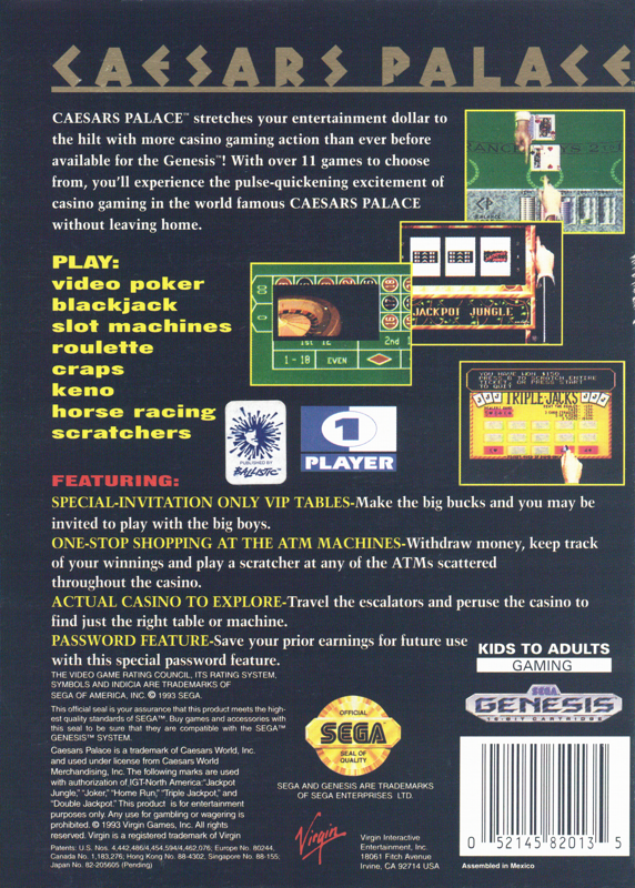 Super Caesars Palace cover or packaging material - MobyGames