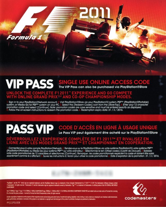 F1 2011 cover or packaging material - MobyGames