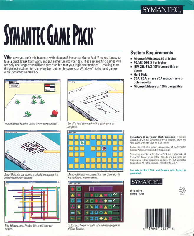 Symantec Game Pack cover or packaging material - MobyGames