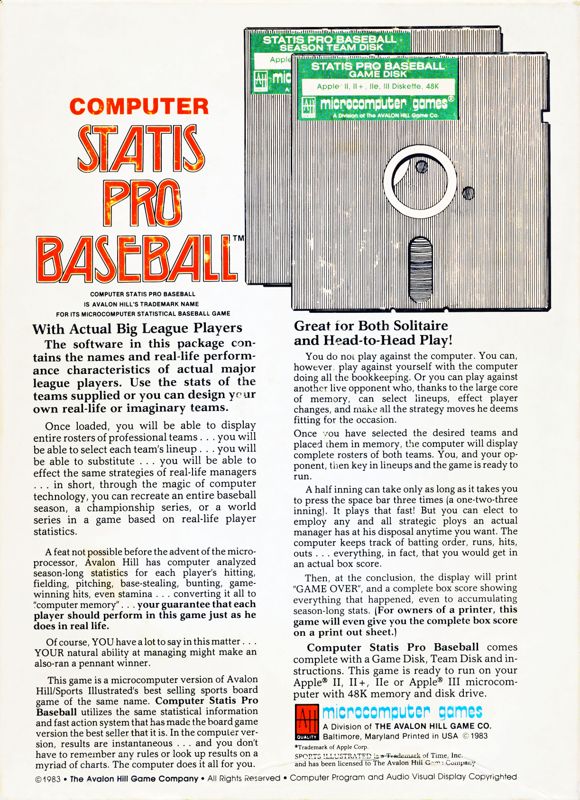 Computer Statis Pro Baseball cover or packaging material - MobyGames