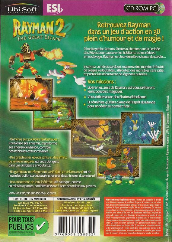 Rayman 2: The Great Escape cover or packaging material - MobyGames