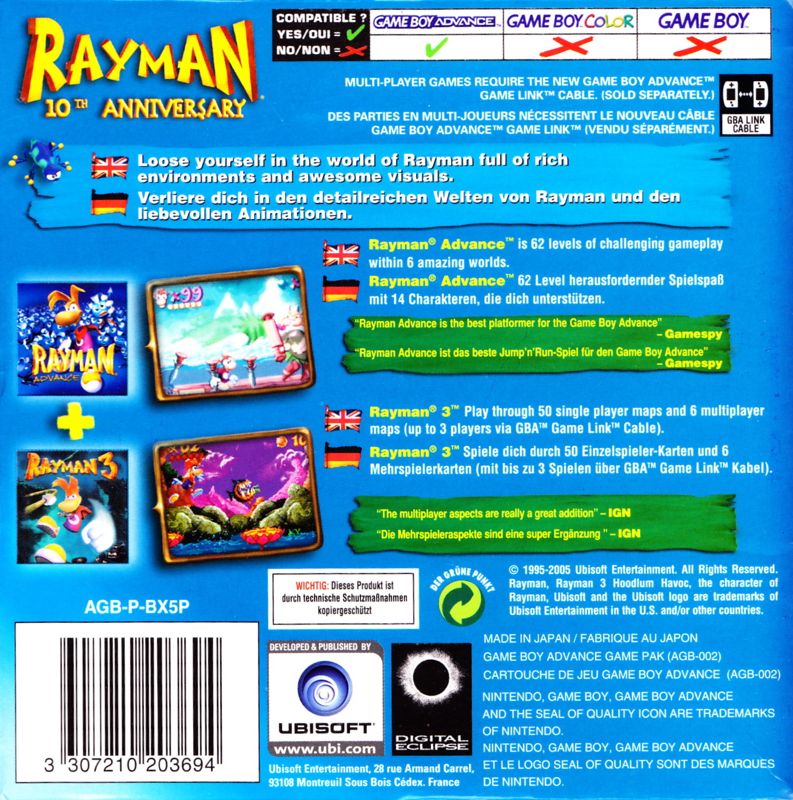 Rayman: 10th Anniversary cover or packaging material - MobyGames