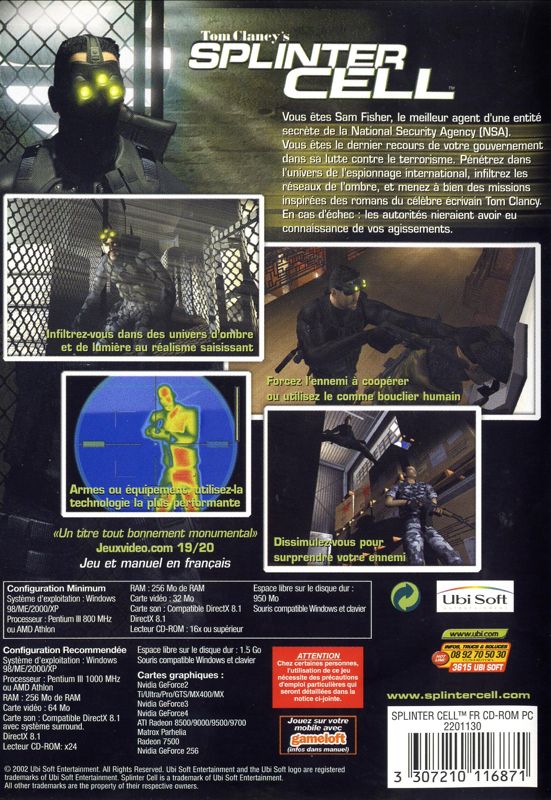 Tom Clancy's Splinter Cell cover or packaging material - MobyGames