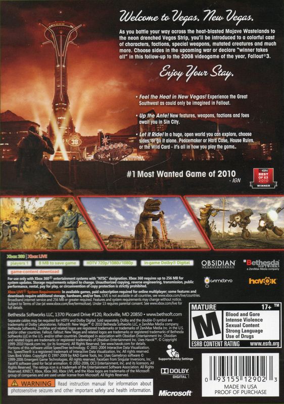 Fallout: New Vegas cover or packaging material - MobyGames