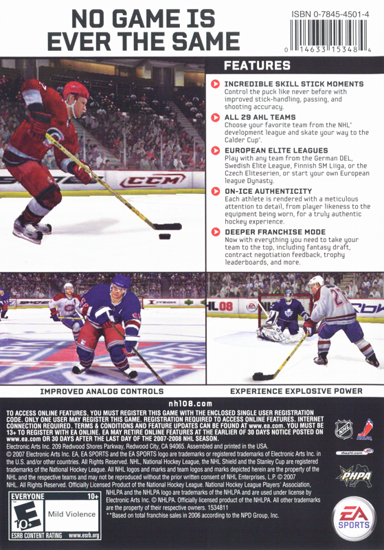 NHL 08 cover or packaging material - MobyGames