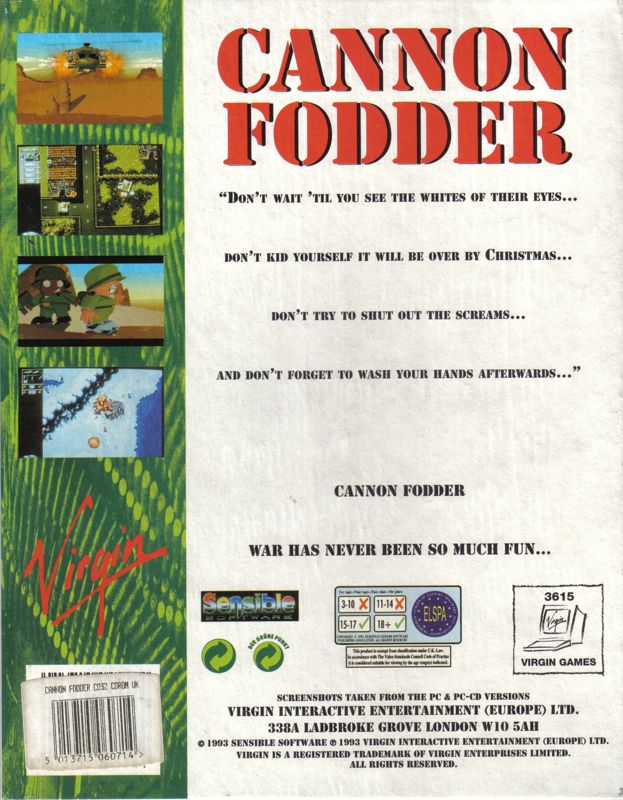Cannon Fodder cover or packaging material - MobyGames
