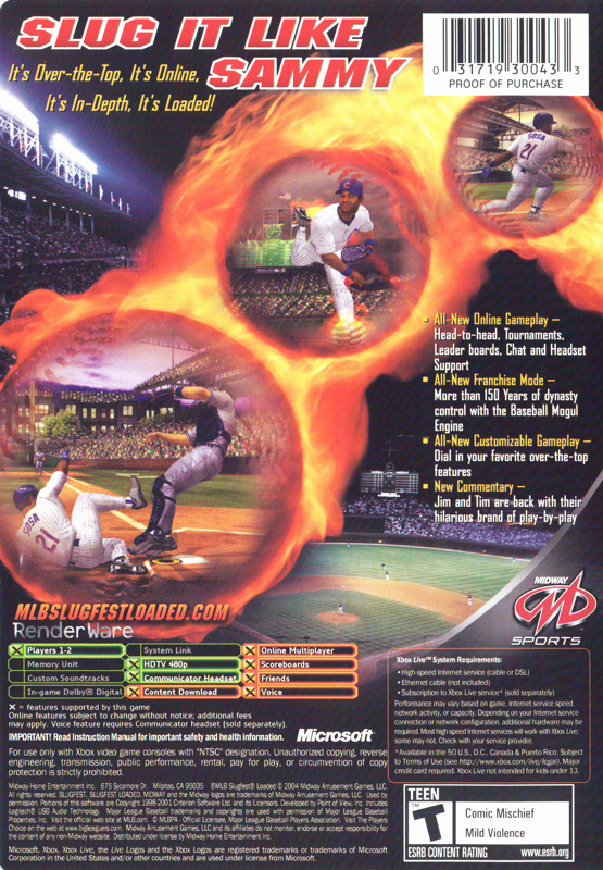 MLB SlugFest Loaded cover or packaging material - MobyGames