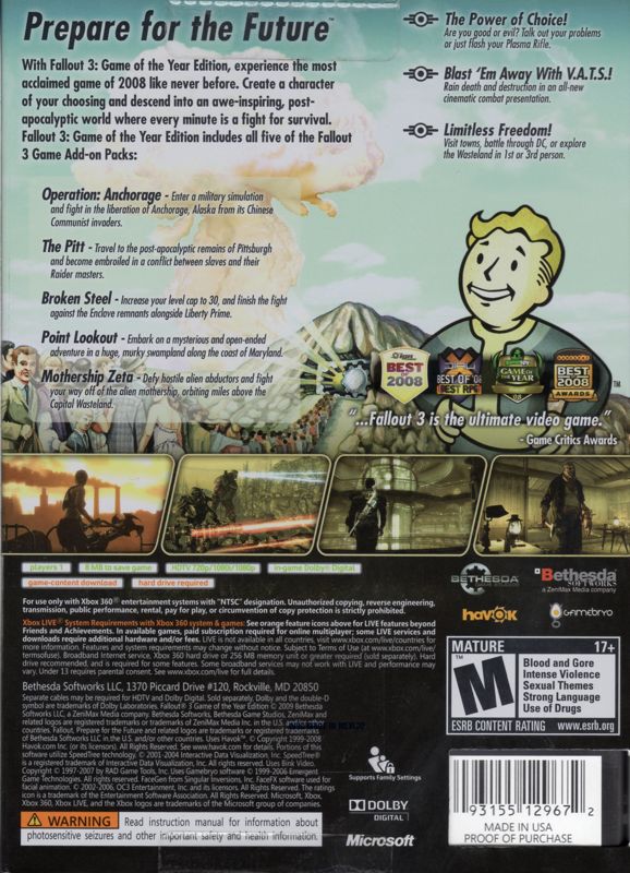 Fallout 3: Game of the Year Edition cover or packaging material - MobyGames