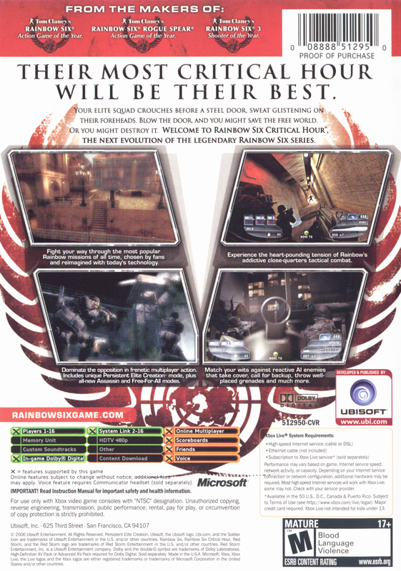 Tom Clancy's Rainbow Six: Critical Hour cover or packaging material ...