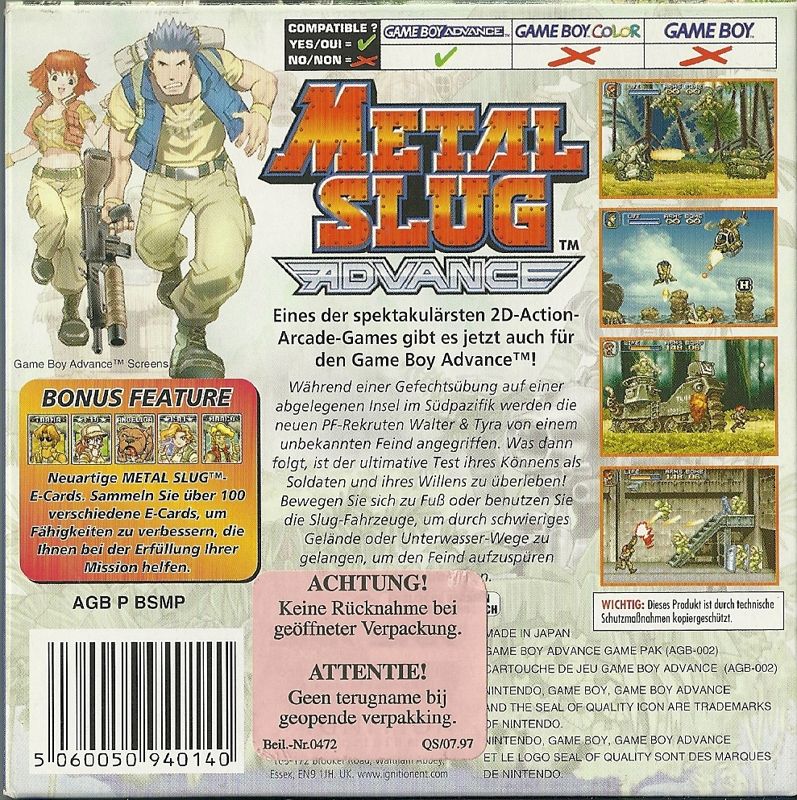 Metal Slug Advance cover or packaging material - MobyGames