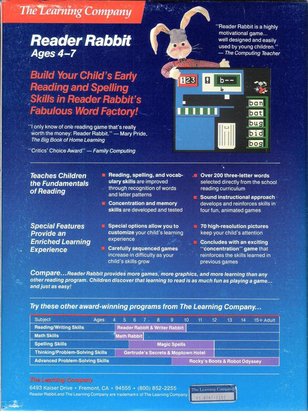 Reader Rabbit cover or packaging material - MobyGames