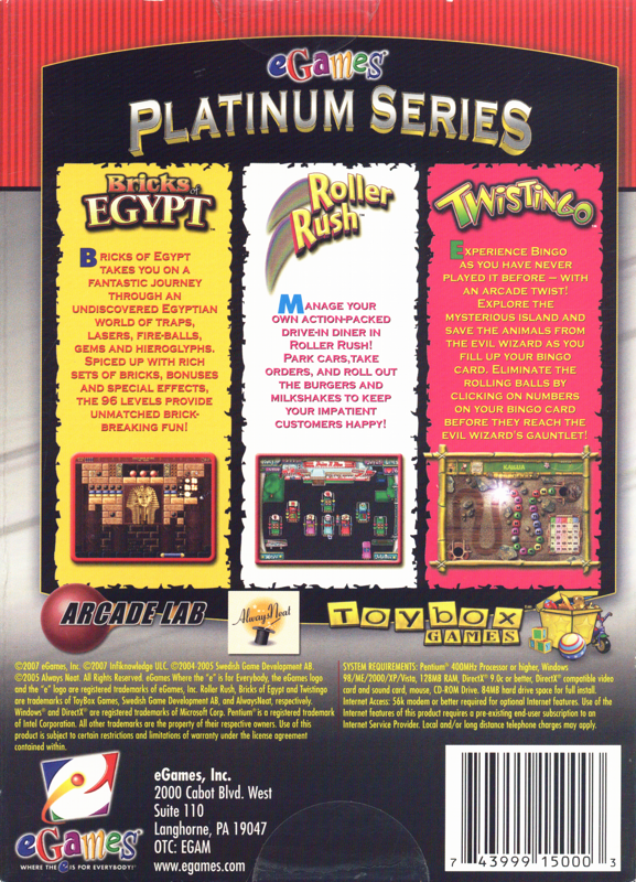eGames Platinum Series: Bricks of Egypt / Roller Rush / Twistingo cover ...