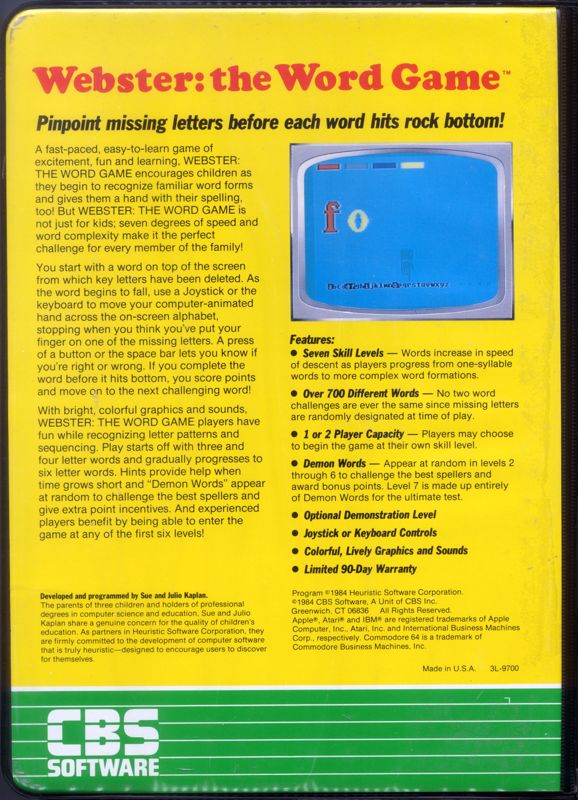 Webster: The Word Game cover or packaging material - MobyGames