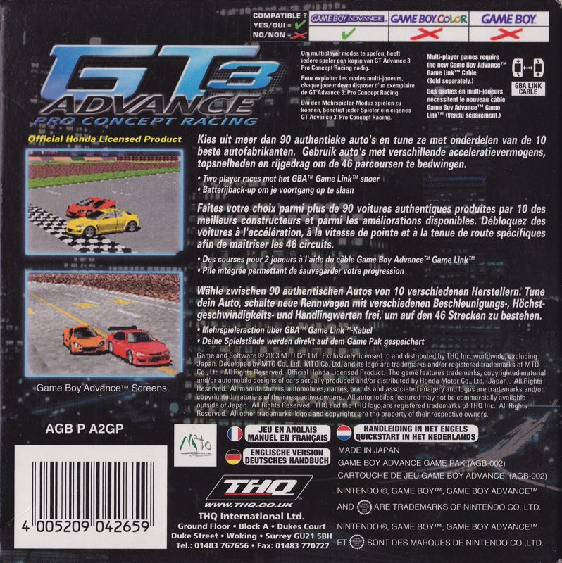 GT Advance 3: Pro Concept Racing cover or packaging material - MobyGames