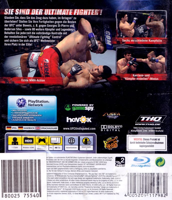 UFC 2009 Undisputed cover or packaging material - MobyGames