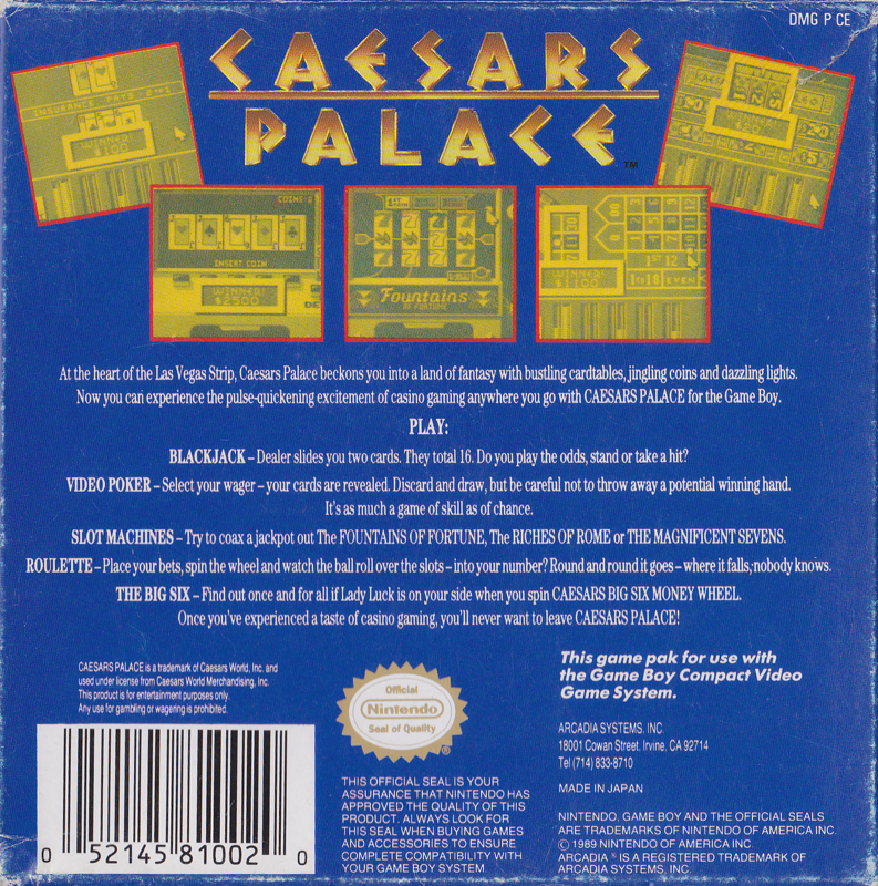 Caesars Palace cover or packaging material - MobyGames