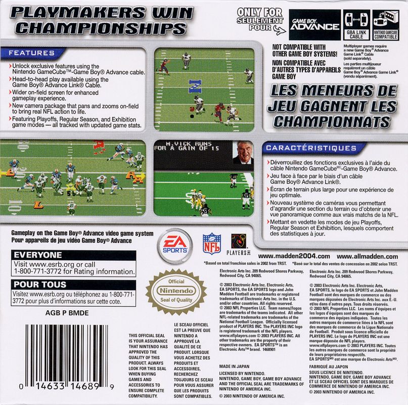 Madden NFL 2004 cover or packaging material - MobyGames
