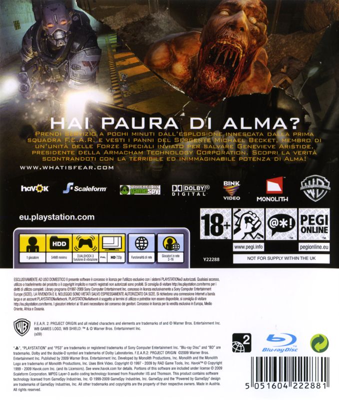 F.E.A.R. 2: Project Origin cover or packaging material - MobyGames