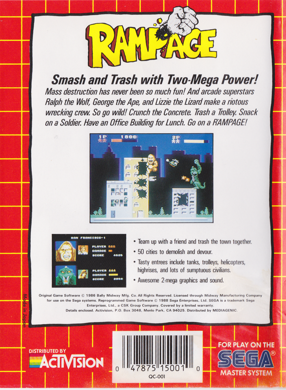Rampage cover or packaging material - MobyGames