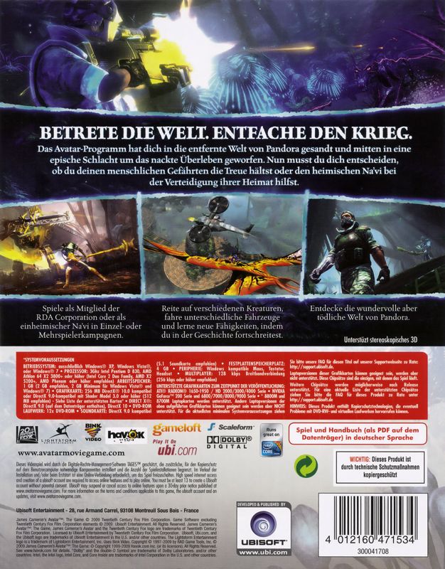 James Cameron's Avatar: The Game cover or packaging material - MobyGames